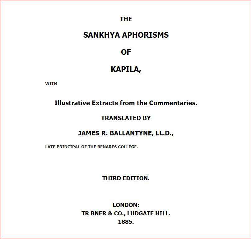 The Sankhya Sutras of Kapila Title Page